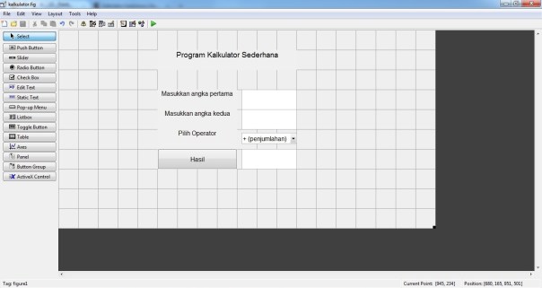 tampilan desain gui matlab kalkulator sederhana | Pemrograman Matlab