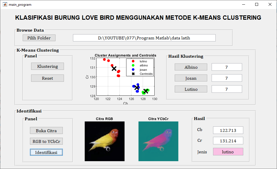 Klasifikasi Jenis Burung Love Bird dengan Metode K-Means Clustering berdasarkan Ciri Warna YCbCr ...