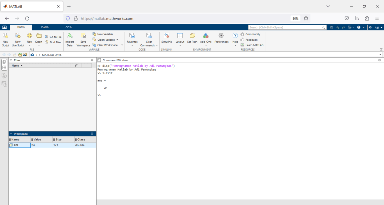 Cara Menggunakan MATLAB Online | Pemrograman Matlab