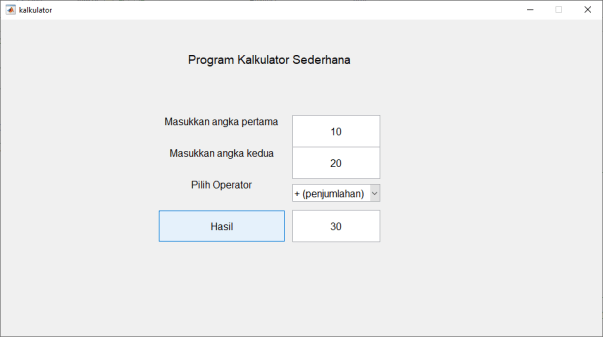 Simulasi Kalkulator Sederhana Menggunakan GUI Matlab | Pemrograman Matlab